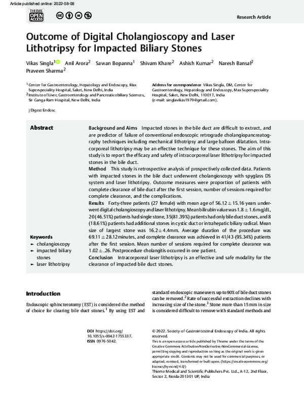 (PDF) Outcome of Digital Cholangioscopy and Laser Lithotripsy for ...