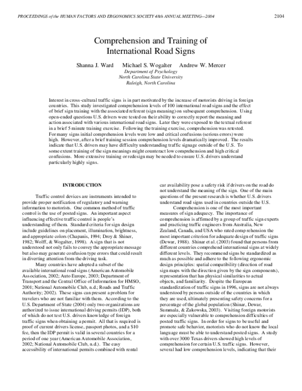 (PDF) Comprehension and training of international road signs