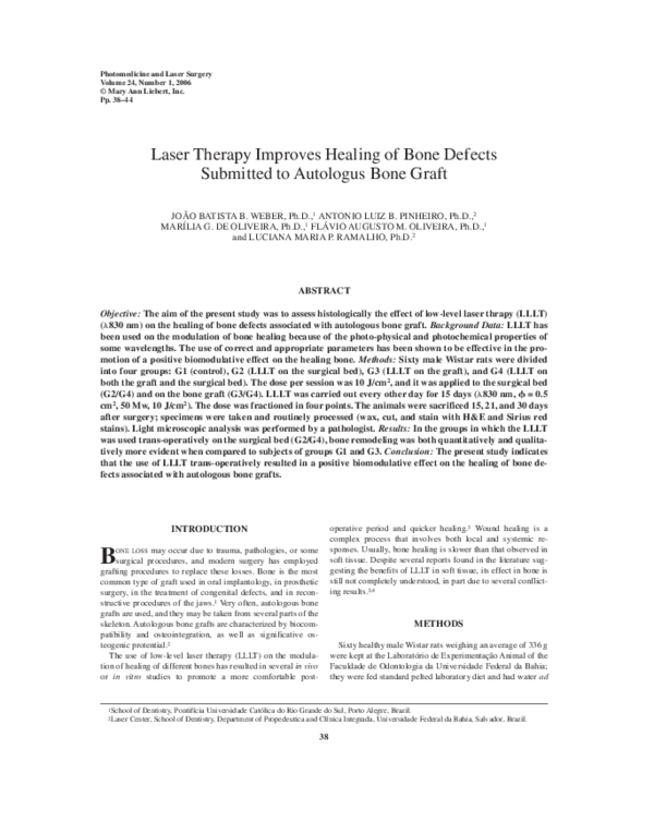 (PDF) Laser Therapy Improves Healing of Bone Defects Submitted to ...