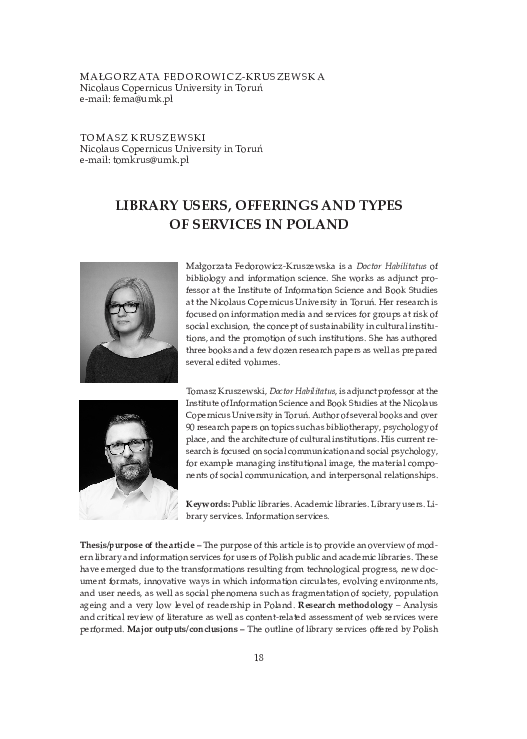 (PDF) Library users, offerings and types of services in Poland