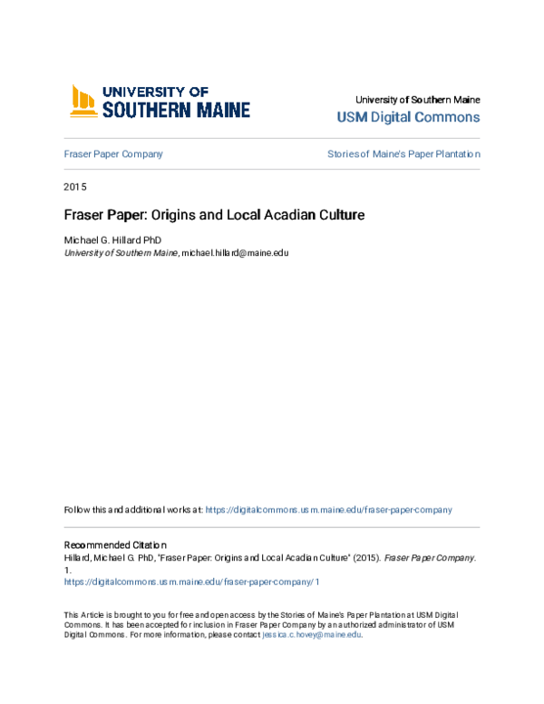 (PDF) Fraser Paper: Origins and Local Acadian Culture