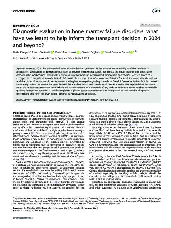 (PDF) Diagnostic evaluation in bone marrow failure disorders: what have ...