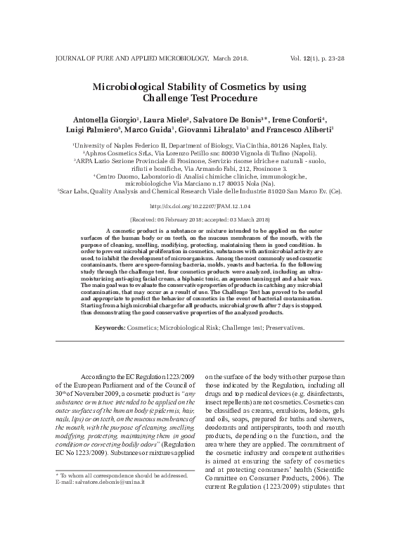 (PDF) Microbiological Stability of Cosmetics by using Challenge Test ...