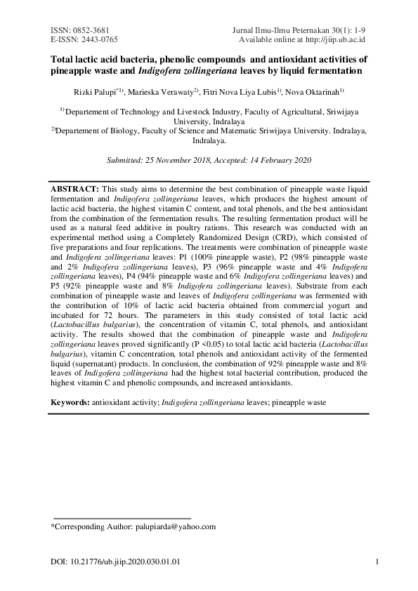 (PDF) Total lactic acid bacteria, phenolic compounds and antioxidant activities of pineapple ...