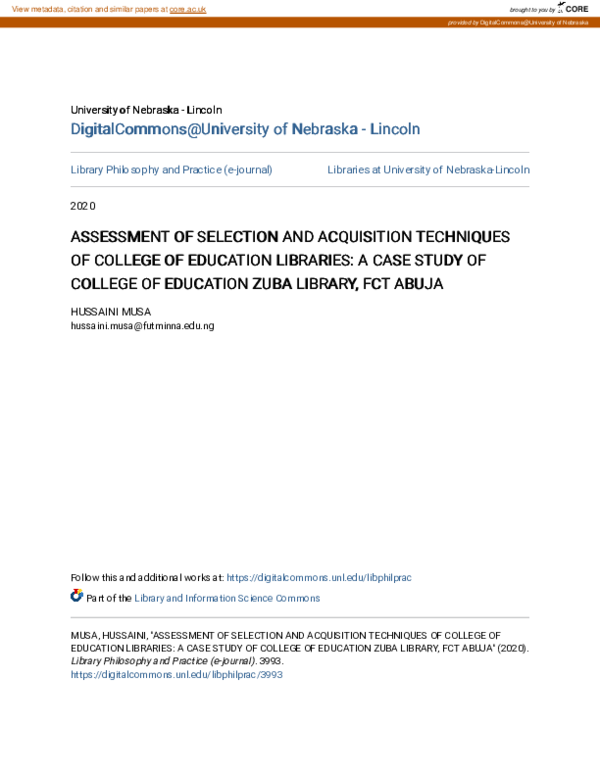 (PDF) Assessment of Selection and Acquisition Techniques of College of Education Libraries: A ...