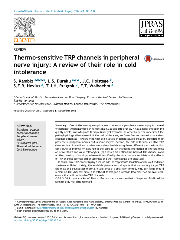 (PDF) Thermo-sensitive TRP channels in peripheral nerve injury: A ...