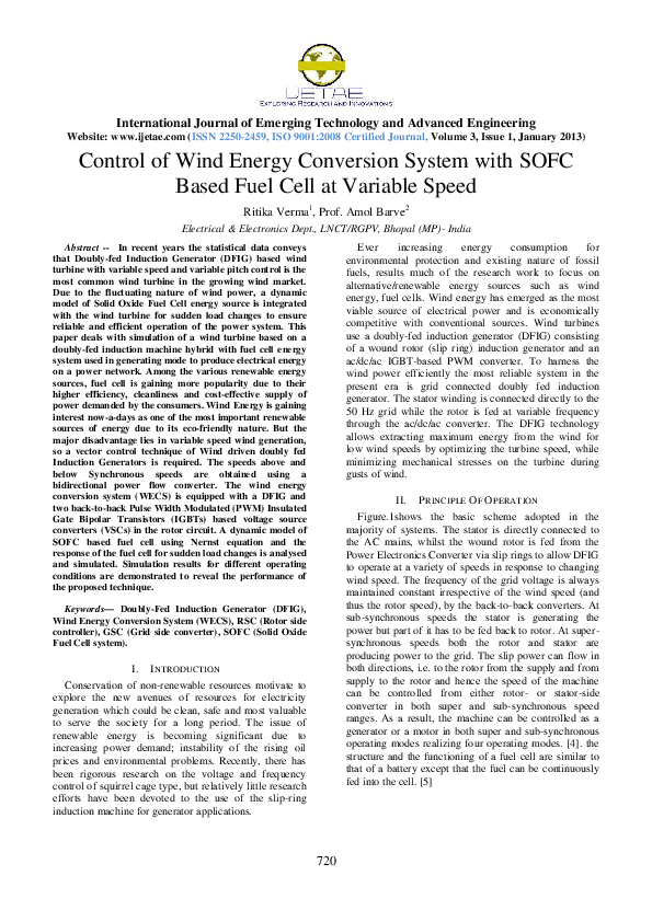 (PDF) Control of Wind Energy Conversion System with SOFC Based Fuel ...