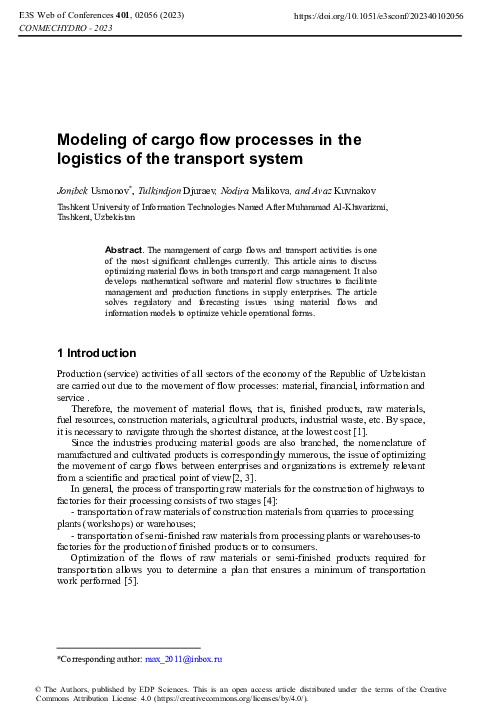 (PDF) Modeling of cargo flow processes in the logistics of the transport system