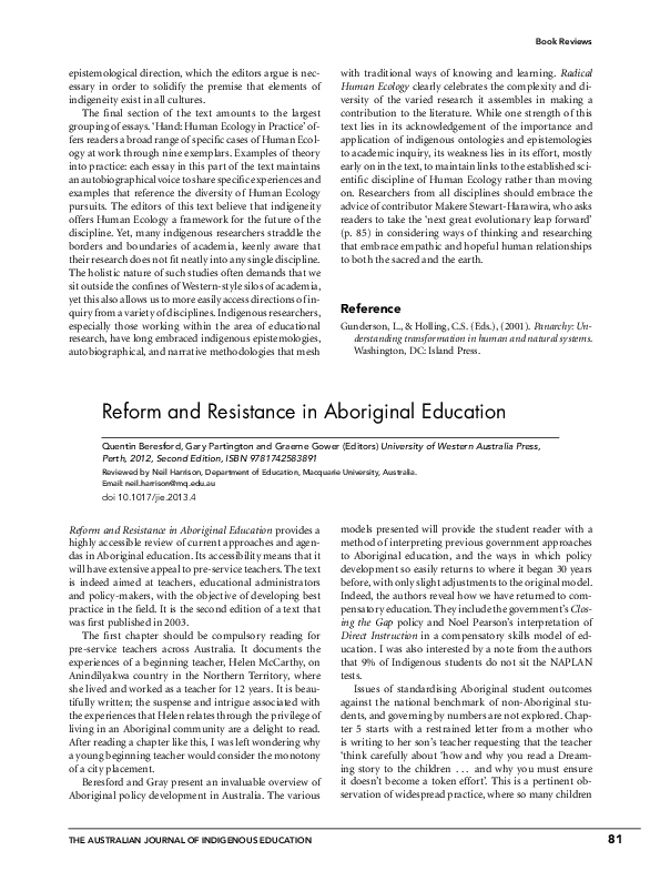 (PDF) Reform and Resistance in Aboriginal Education