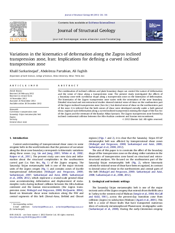 (PDF) Variations in the kinematics of deformation along the Zagros ...