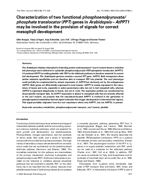 (PDF) Characterization of two functional phosphoenolpyruvate/phosphate ...