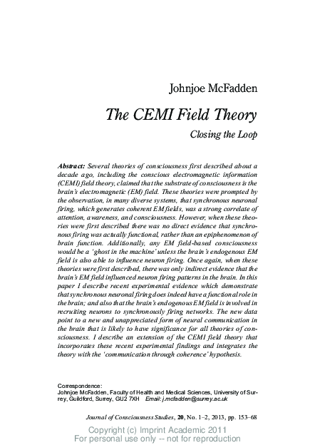 (PDF) The CEMI Field Theory Closing the Loop