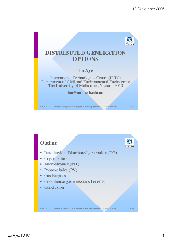 Pdf Distributed Generation Options