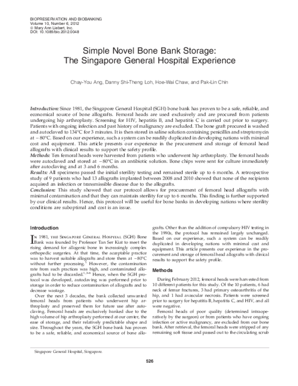 (PDF) Simple novel bone bank storage: the Singapore General Hospital ...