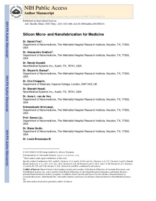 (PDF) Silicon Micro- and Nanofabrication for Medicine | Louis Brousseau ...