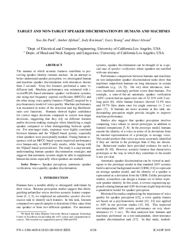 (PDF) Target and Non-target Speaker Discrimination by Humans and Machines