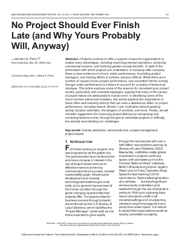 (PDF) No Project Should Ever Finish Late (and Why Yours Probably Will ...
