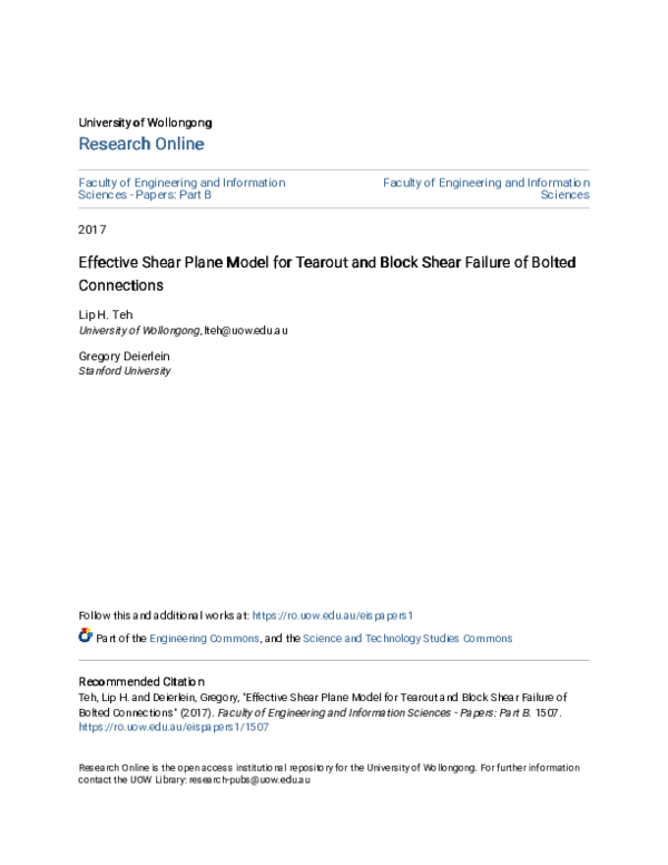 (PDF) Effective Shear Plane Model for Tearout and Block Shear Failure ...