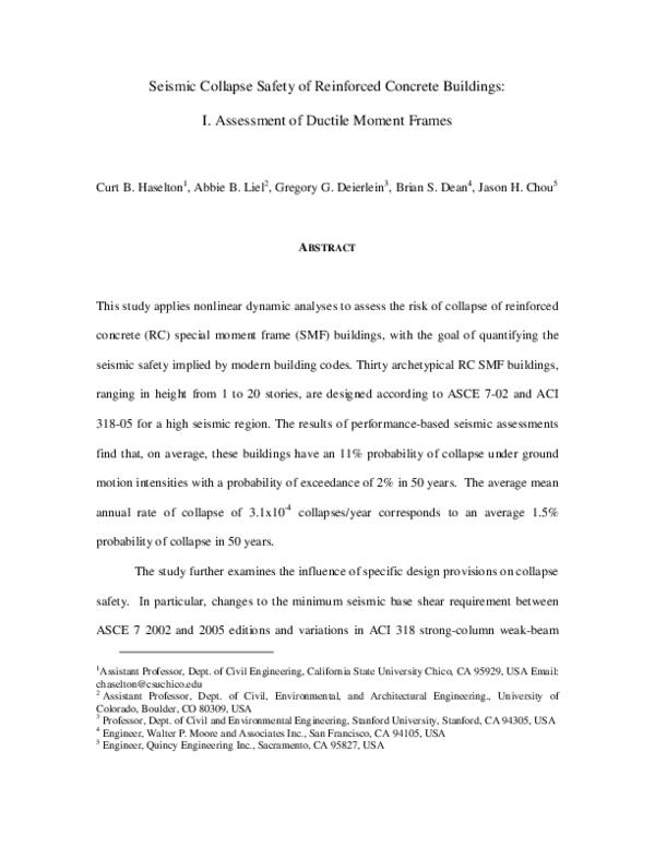 (PDF) Seismic Collapse Safety of Reinforced Concrete Buildings. I ...