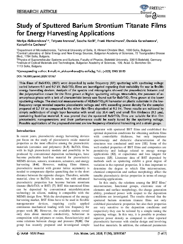 (PDF) Study Of Sputtered Barium Strontium Titanate Films For Energy ...