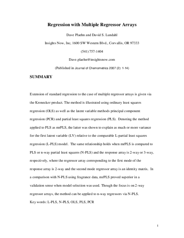 (PDF) Enhanced Regression with Multiple Regressor Arrays