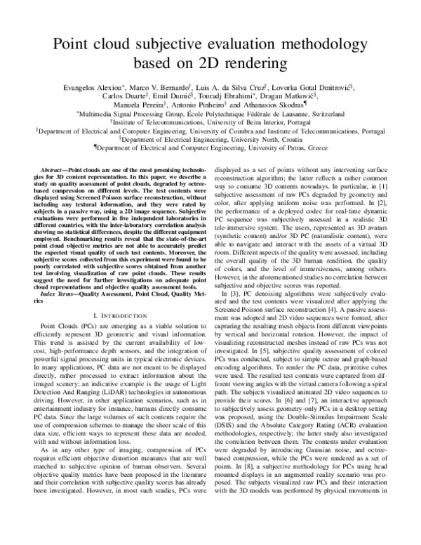 (PDF) Point Cloud Subjective Evaluation Methodology based on 2D Rendering