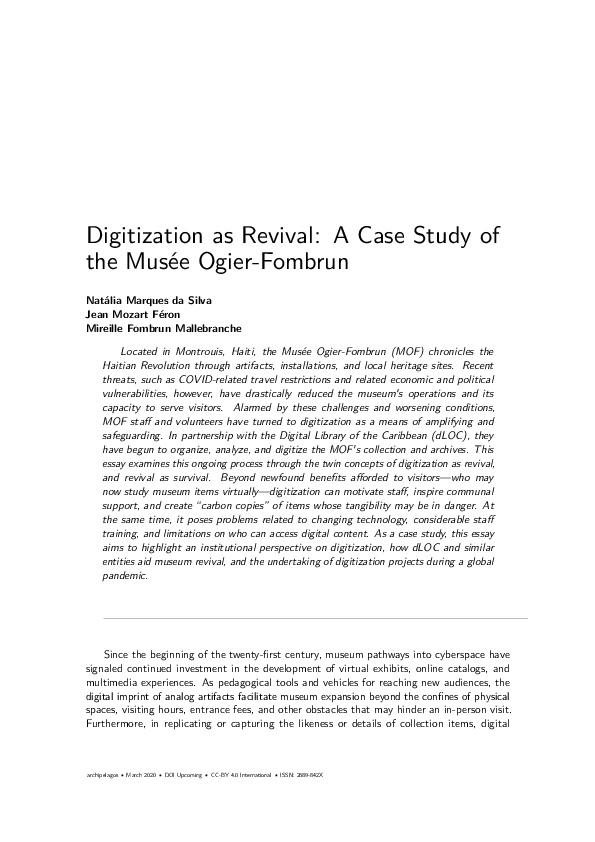 (PDF) Digitization as Revival: A Case Study of the Musée Ogier-Fombrun