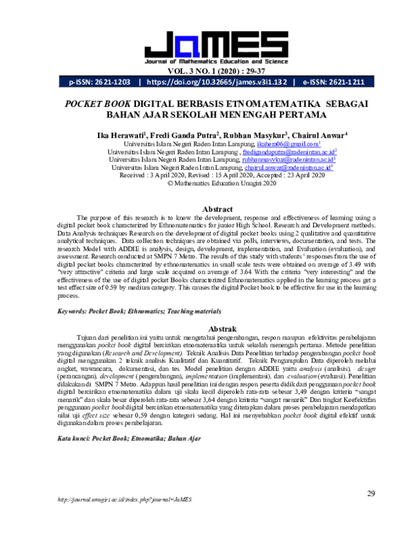(PDF) Pocket Book Digital Berbasis Etnomatematika Sebagai Bahan Ajar Sekolah Menengah Pertama