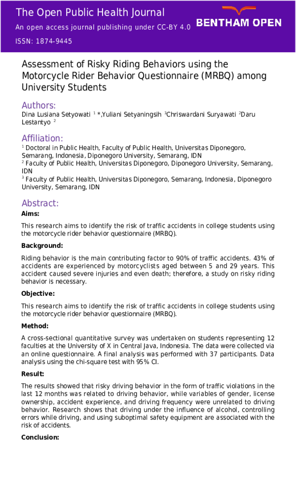 (PDF) Assessment of Risky Riding Behaviors using the Motorcycle Rider ...