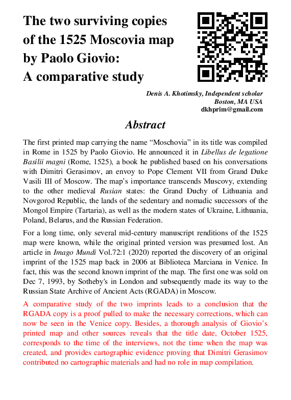 (PDF) The two surviving copies of the 1525 Moscovia map by Paolo Giovio ...