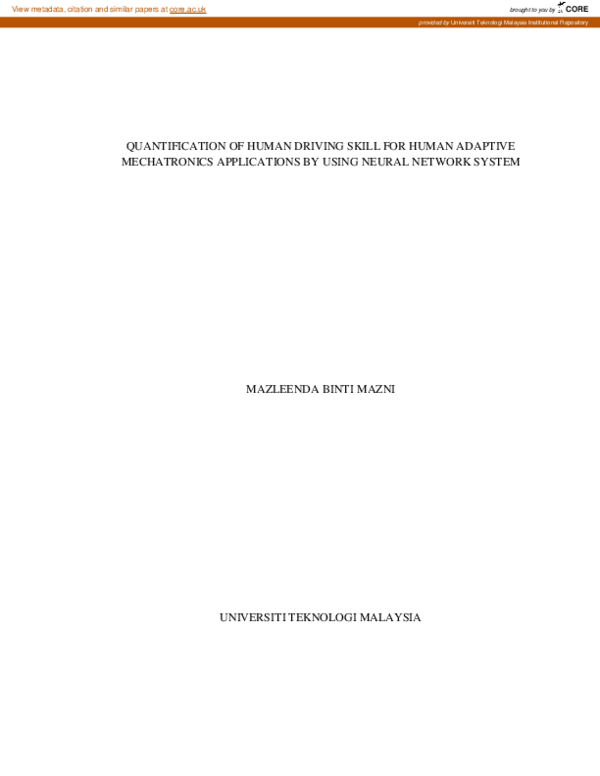 (PDF) Quantification of human driving skill for human adaptive mechatronics applications by ...