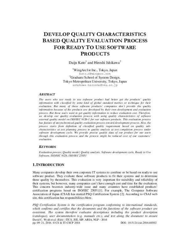 (PDF) Develop Quality Characteristics Based Quality Evaluation Process for Ready to Use Software ...