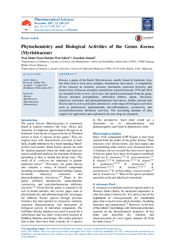 (PDF) Phytochemistry and Biological Activities of the Genus Knema ...