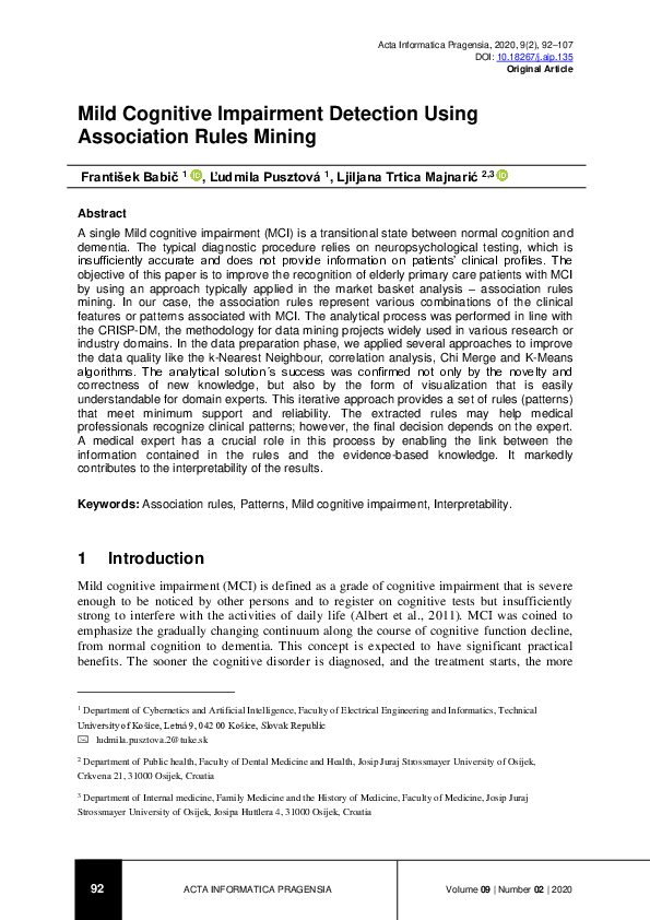 Mild Cognitive Impairment Detection Using Association Rules Mining