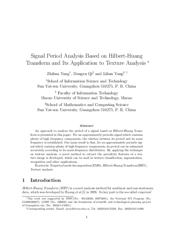 Pdf Signal Period Analysis Based On Hilbert Huang Transform And Its Application To Texture
