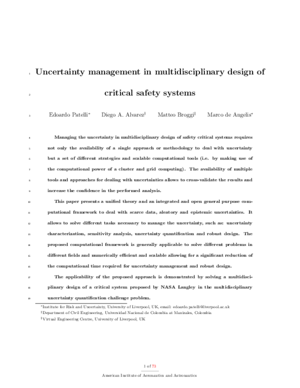 (PDF) Uncertainty Management in Multidisciplinary Design of Critical ...