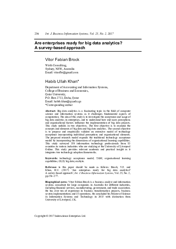 (PDF) Are enterprises ready for big data analytics? A survey-based approach