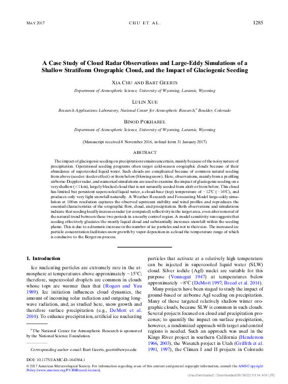 (PDF) A Case Study of Cloud Radar Observations and Large-Eddy Simulations of a Shallow ...