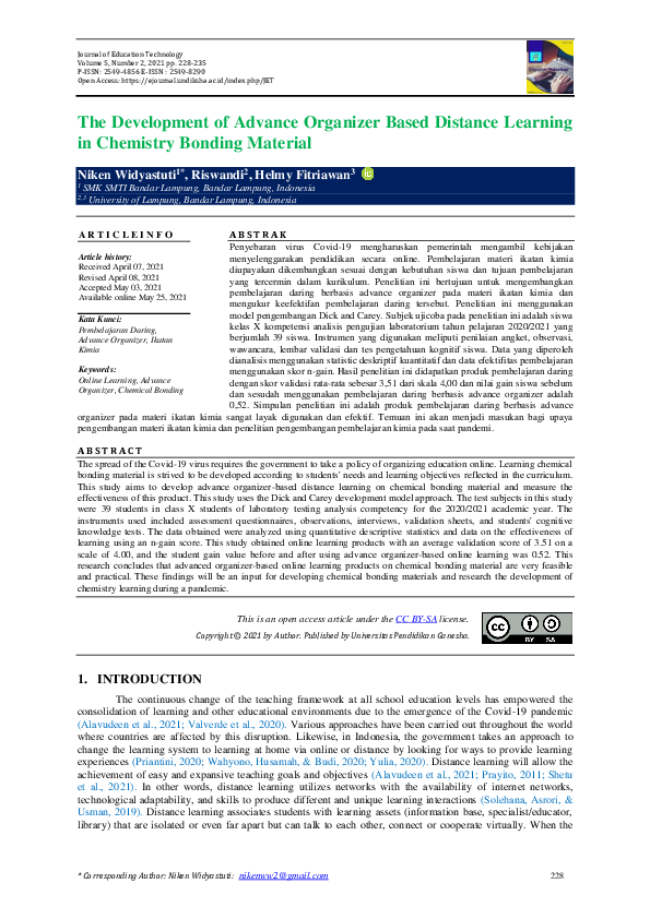 (PDF) The Development of Advance Organizer Based Distance Learning in ...