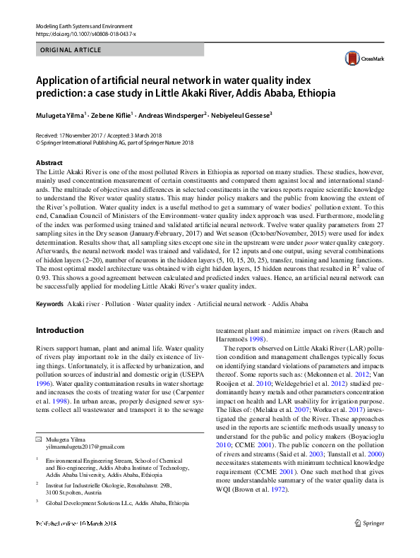 (PDF) Application of an artificial neural network in wastewater quality monitoring: Prediction ...