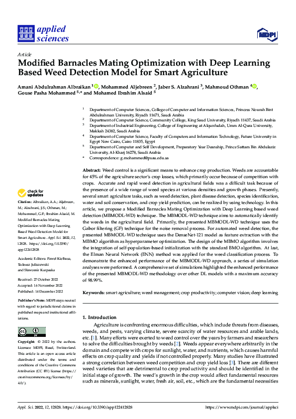 (PDF) Modified Barnacles Mating Optimization with Deep Learning Based Weed Detection Model for ...