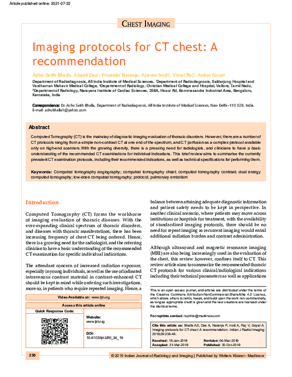 (PDF) Imaging protocols for CT chest: A recommendation