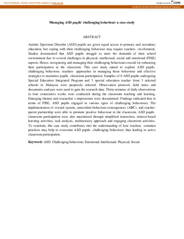 (PDF) Strategies for Managing Challenging Behaviours in ASD Pupils