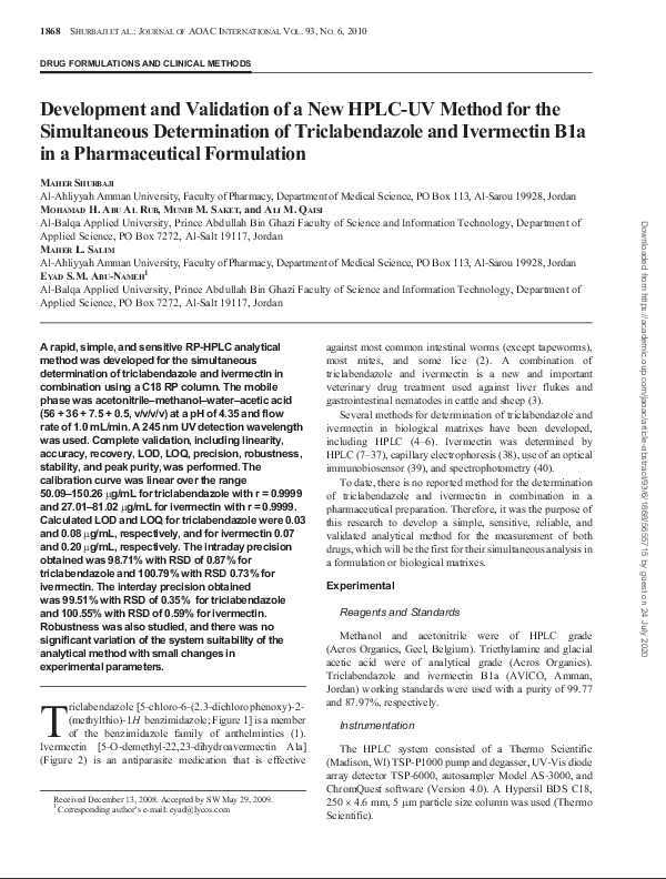 (PDF) Development and Validation of a New HPLC-UV Method for the Simultaneous Determination of ...