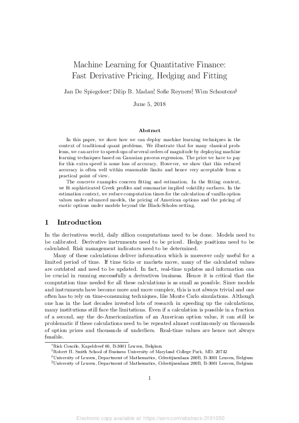 (PDF) Machine learning for quantitative finance: fast derivative ...