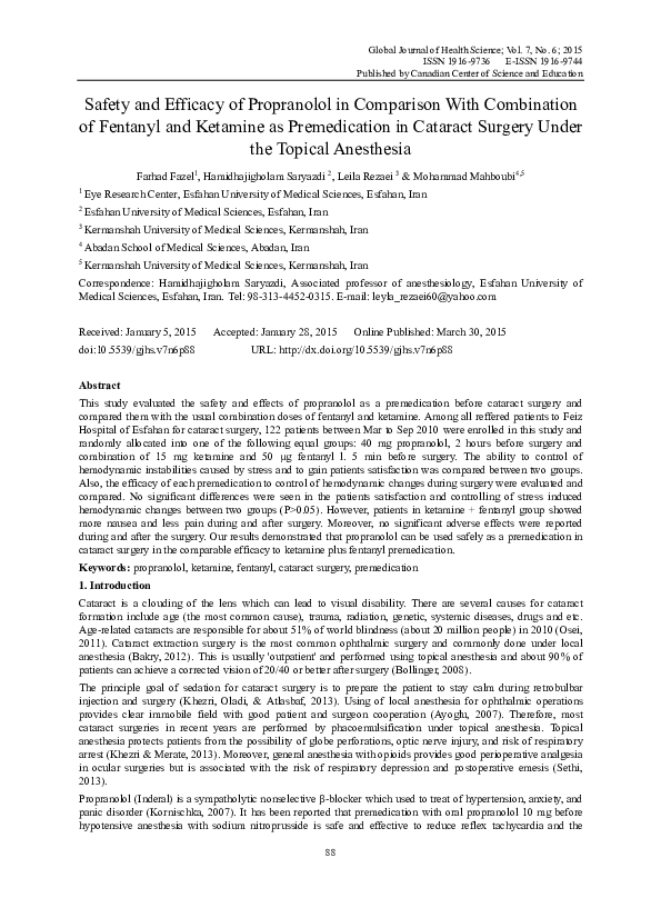 (PDF) Safety and Efficacy of Propranolol in Comparison With Combination ...