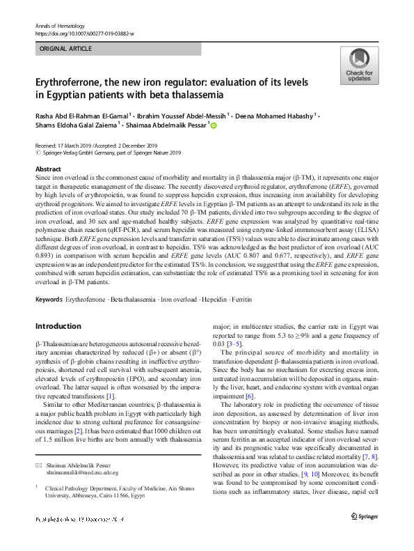 (PDF) Erythroferrone, the new iron regulator: evaluation of its levels ...