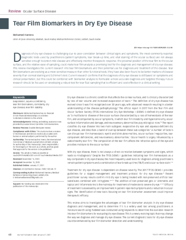 (PDF) Tear Film Biomarkers in Dry Eye Disease