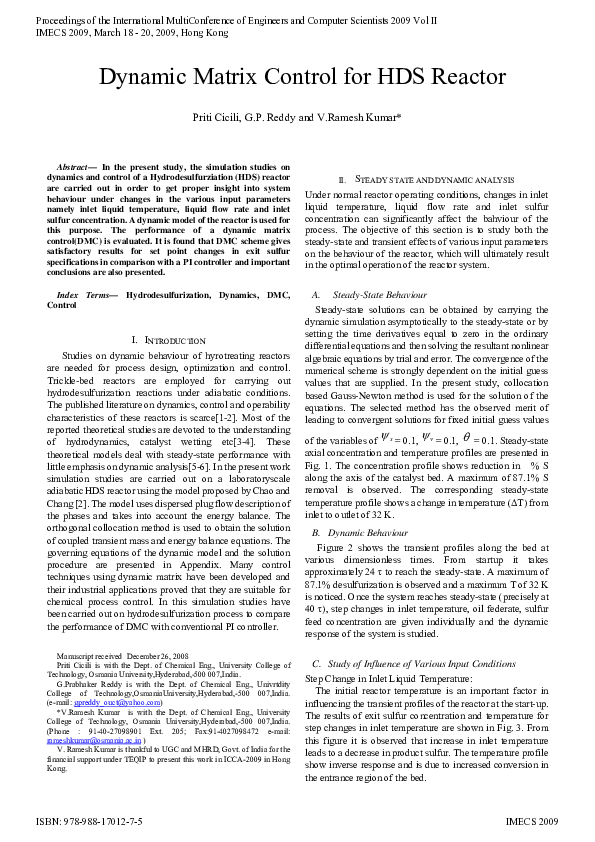 (PDF) Dynamic Matrix Control for HDS Reactor