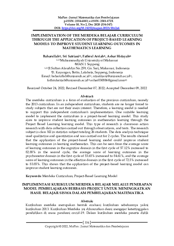(PDF) Implementation of the Merdeka Belajar Curriculum Through the Application of Project-Based ...